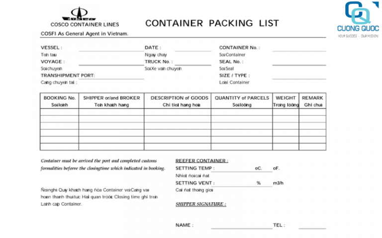 Container packing list là gì? - Cường Quốc Logistics
